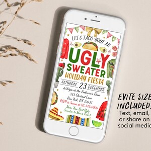 Ugly Sweater Fiesta Christmas Invitation Editable Template, Taco 'bout ...