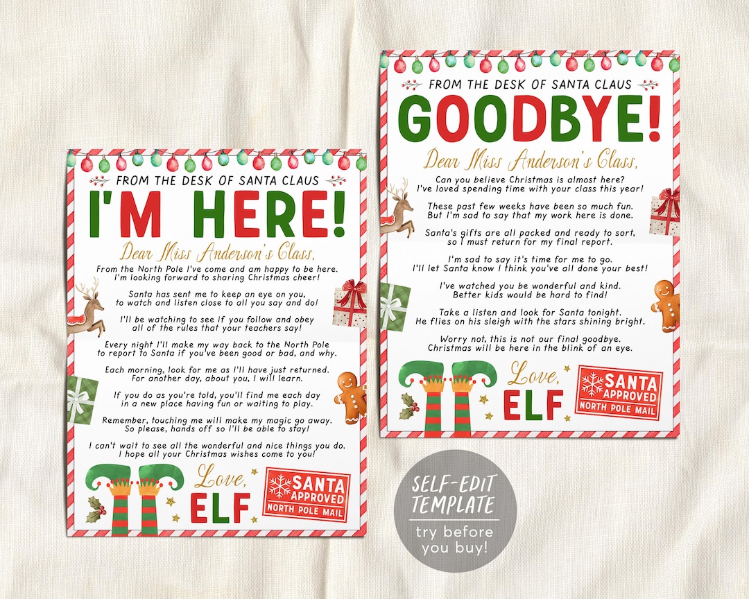 Elf Letter for Classroom Editable Template, Elf Arrival and Goodbye ...