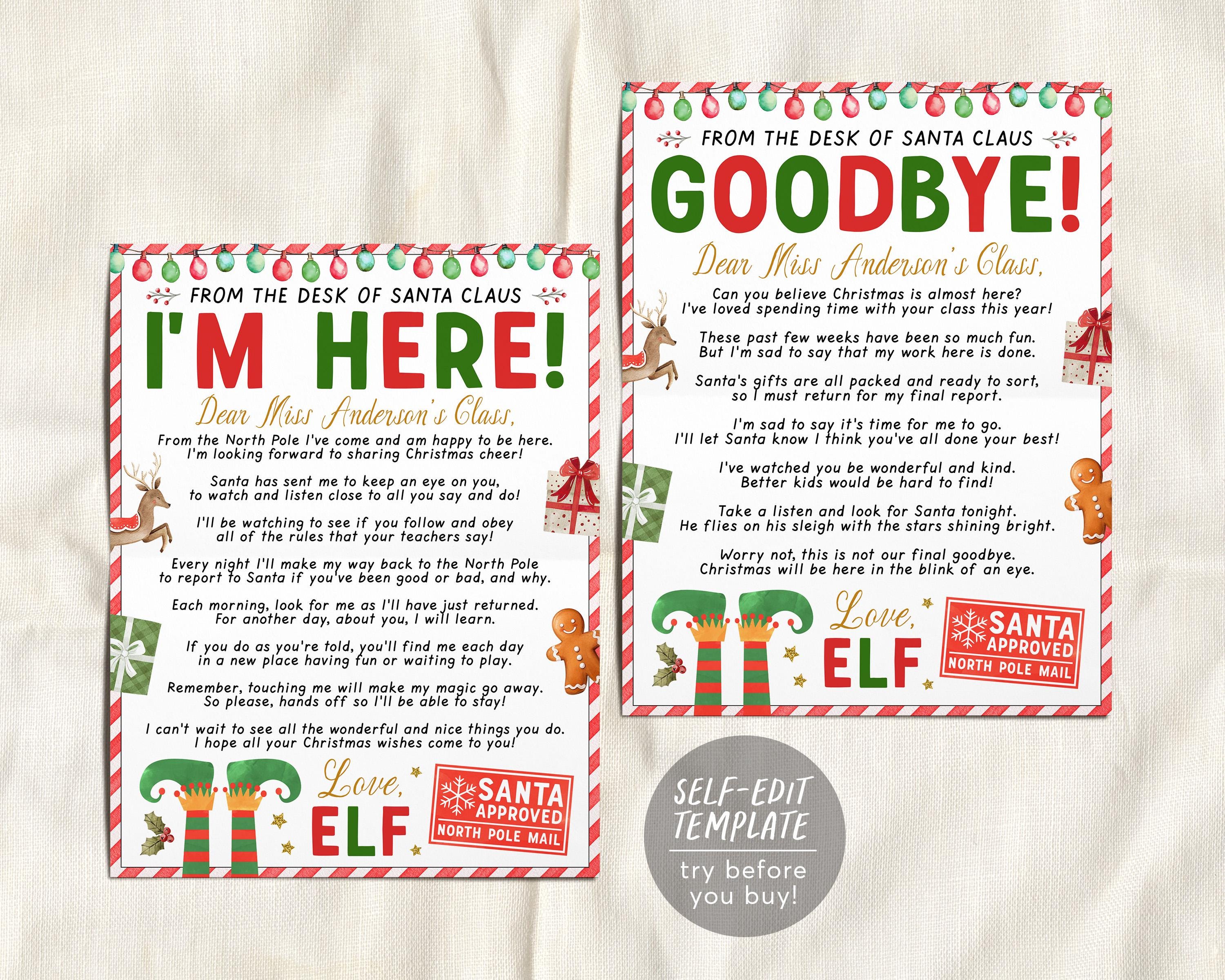 Elf Letter for Classroom Editable Template, Elf Arrival and Goodbye ...