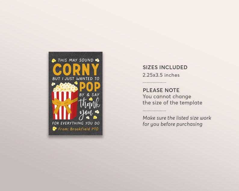 Popcorn Thank You Tags Editable Template Gift Tag for - Etsy