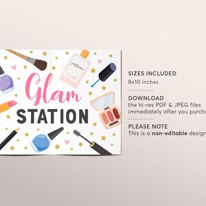 Glam Station Sign Printable, Makeup Makeover Party Sign, Pamper Party ...