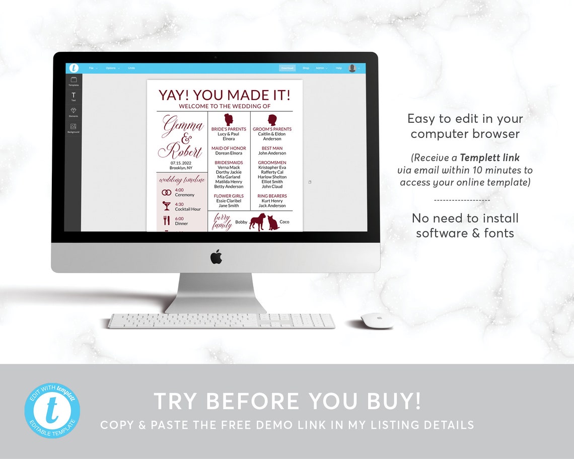 Infographic Wedding Program Template Burgundy Wedding - Etsy