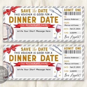 Dinner Date Gift Coupon Editable Template, Restaurant Gift Voucher ...