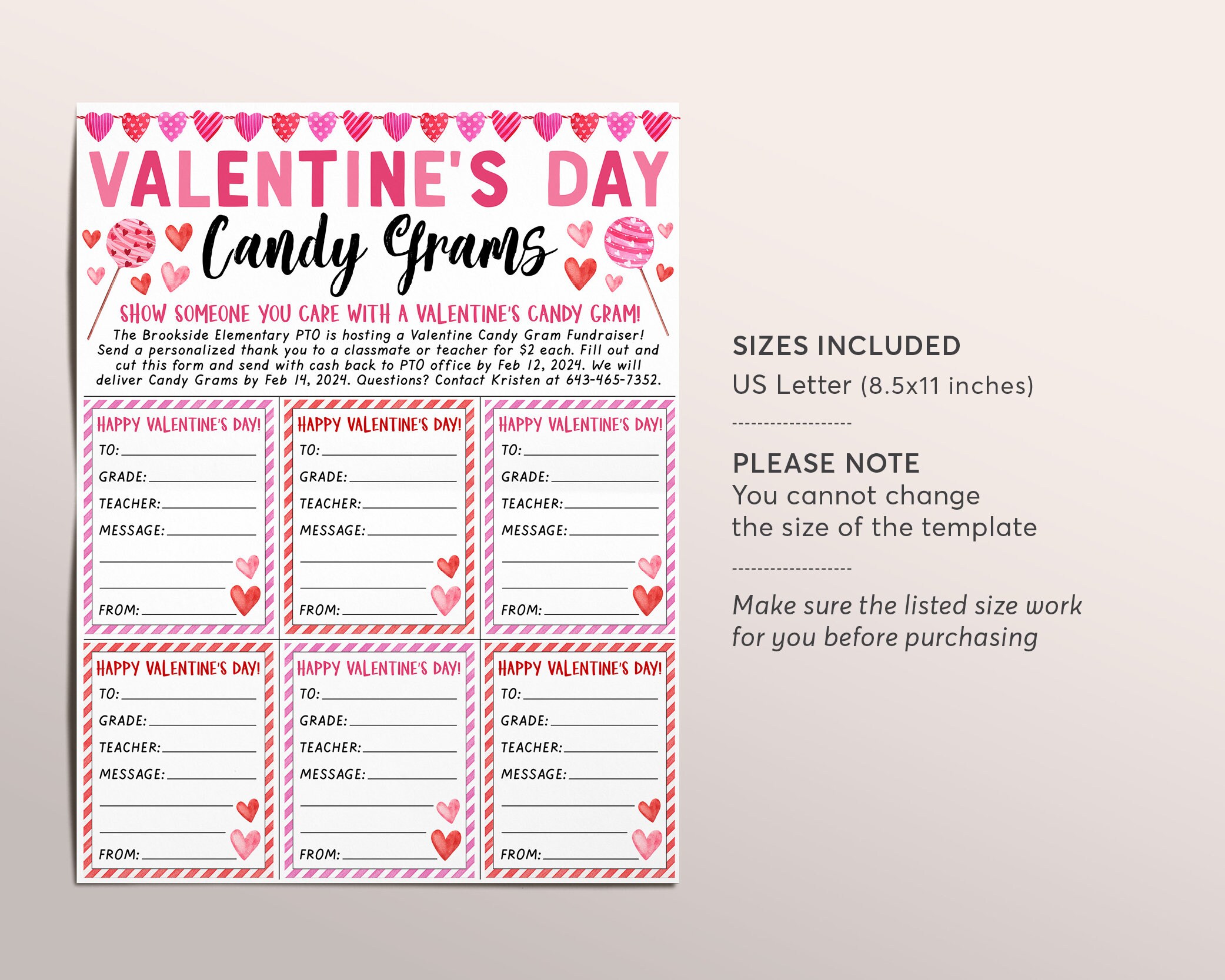 Valentine's Day Candy Gram Flyer Editable Template, Valentine Heart ...