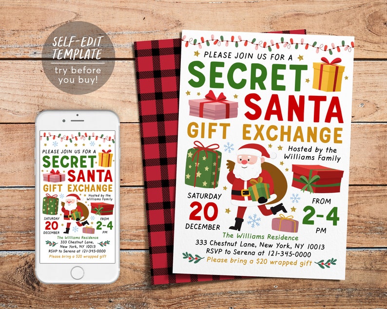 Secret Santa BUNDLE Kit Printable Editable Template Secret - Etsy