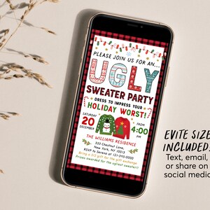 Ugly Christmas Sweater Party Invitation Editable Template, Holiday ...