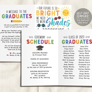 Graduation Program Editable Template for Kindergarten, Pre-k Preschool ...