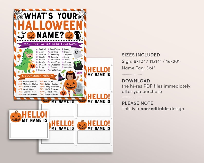 What's Your Halloween Name Game, Pumpkin Carving Party Activity With ...