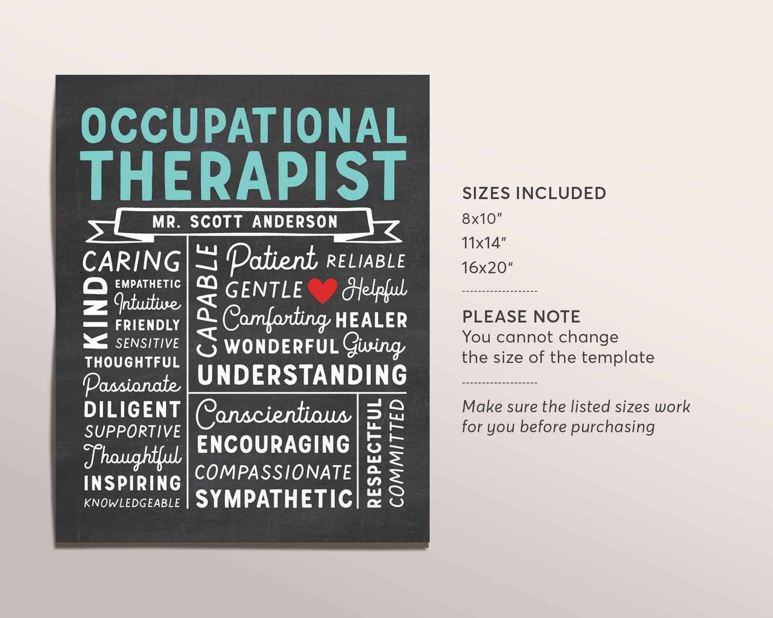 Editable Occupational Therapist Chalkboard Gift Print - Etsy