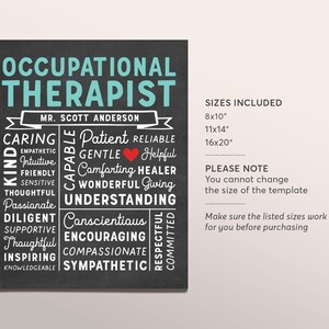 Editable Occupational Therapist Chalkboard Gift Print Template, COTA OT ...