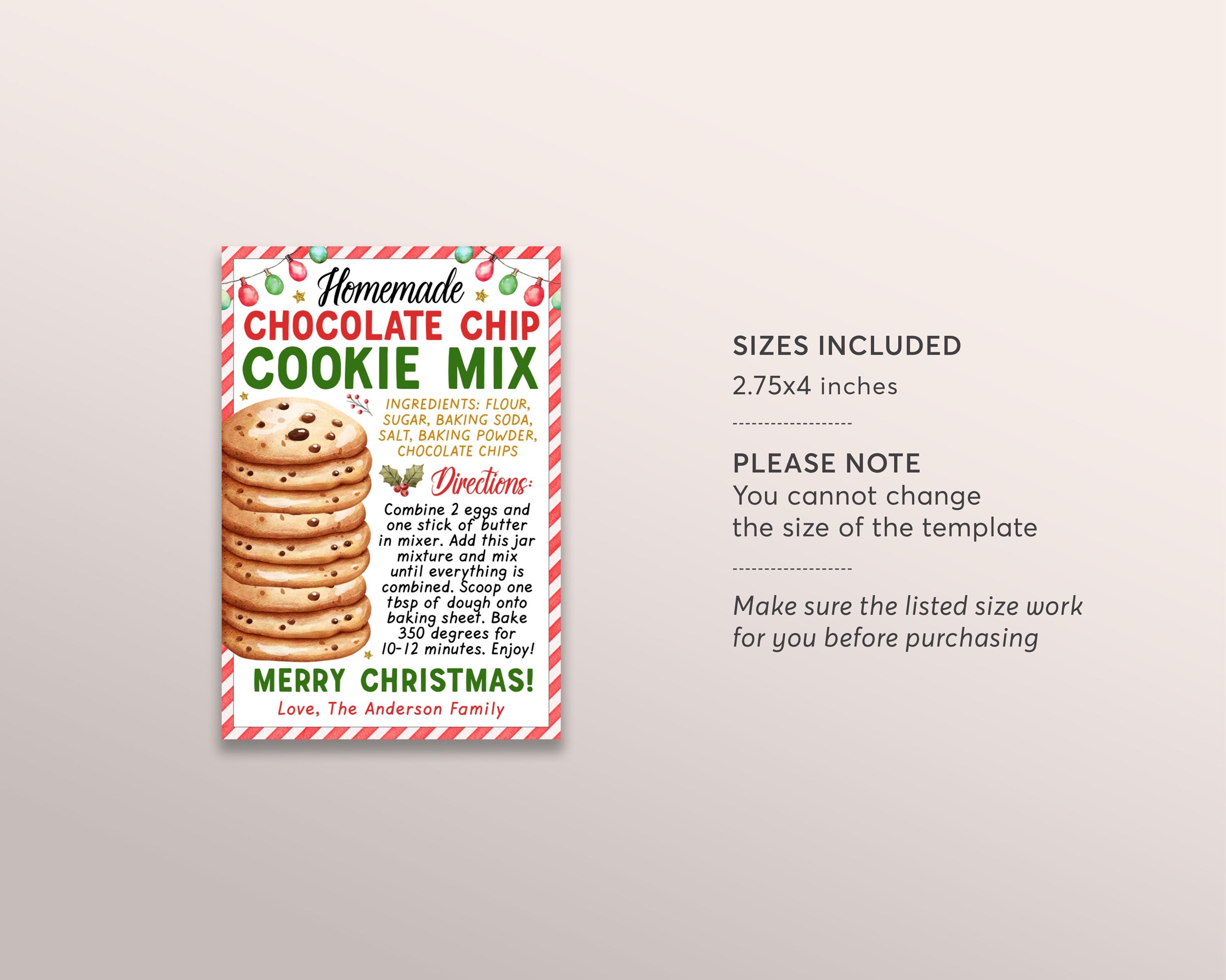 Cookie Mix in a Jar Gift Tag Editable Template, Christmas Chocolate ...