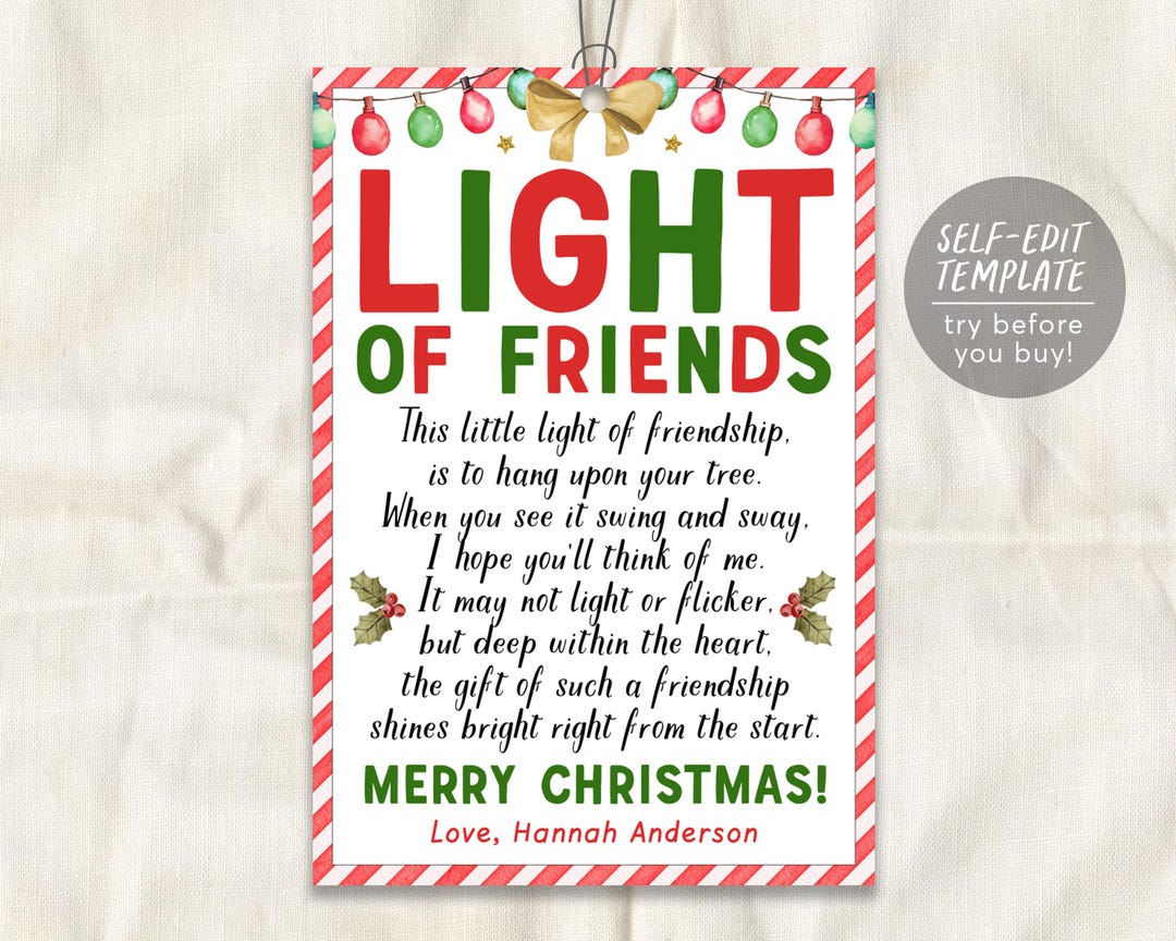 Light of Friends Card Poem Editable Template, Light of Friendship ...