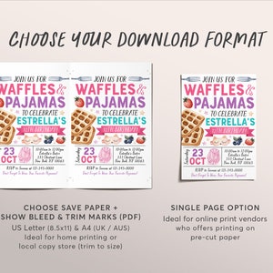 Waffles and Pajamas Birthday Invitation Editable Template, Girl Waffles ...
