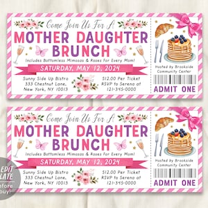 Mother Daughter Brunch Ticket Invitation Editable Template, Mothers Day ...