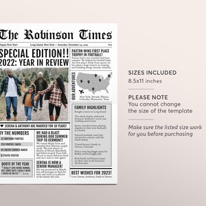 Year in Review Family Newspaper Editable Template, Newsletter Family ...