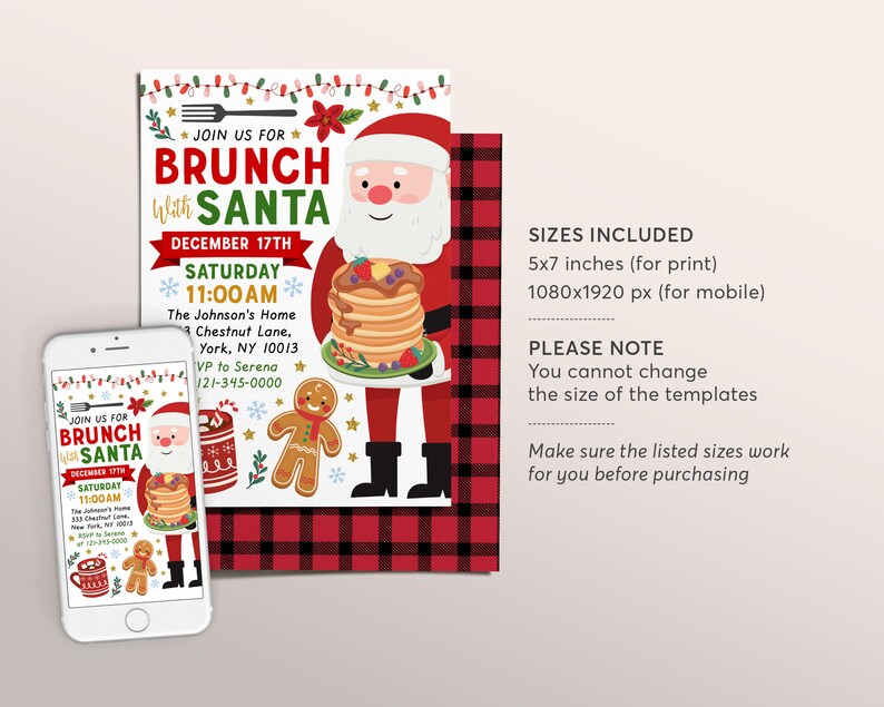 Brunch With Santa Invitation Editable Template Christmas - Etsy