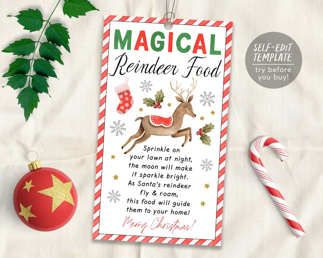 Magical Reindeer Food Tag Editable Template, Christmas Magic Reindeer ...