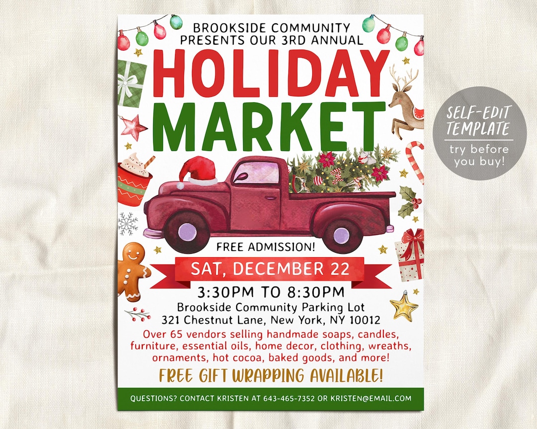 Holiday Market Flyer Editable Template, Christmas Market Poster, Winter ...