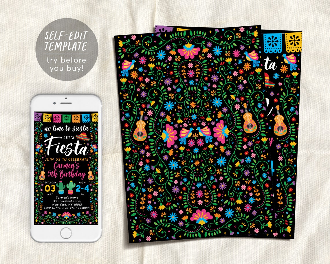 Fiesta Birthday Party Invitation Editable Template Mexican - Etsy