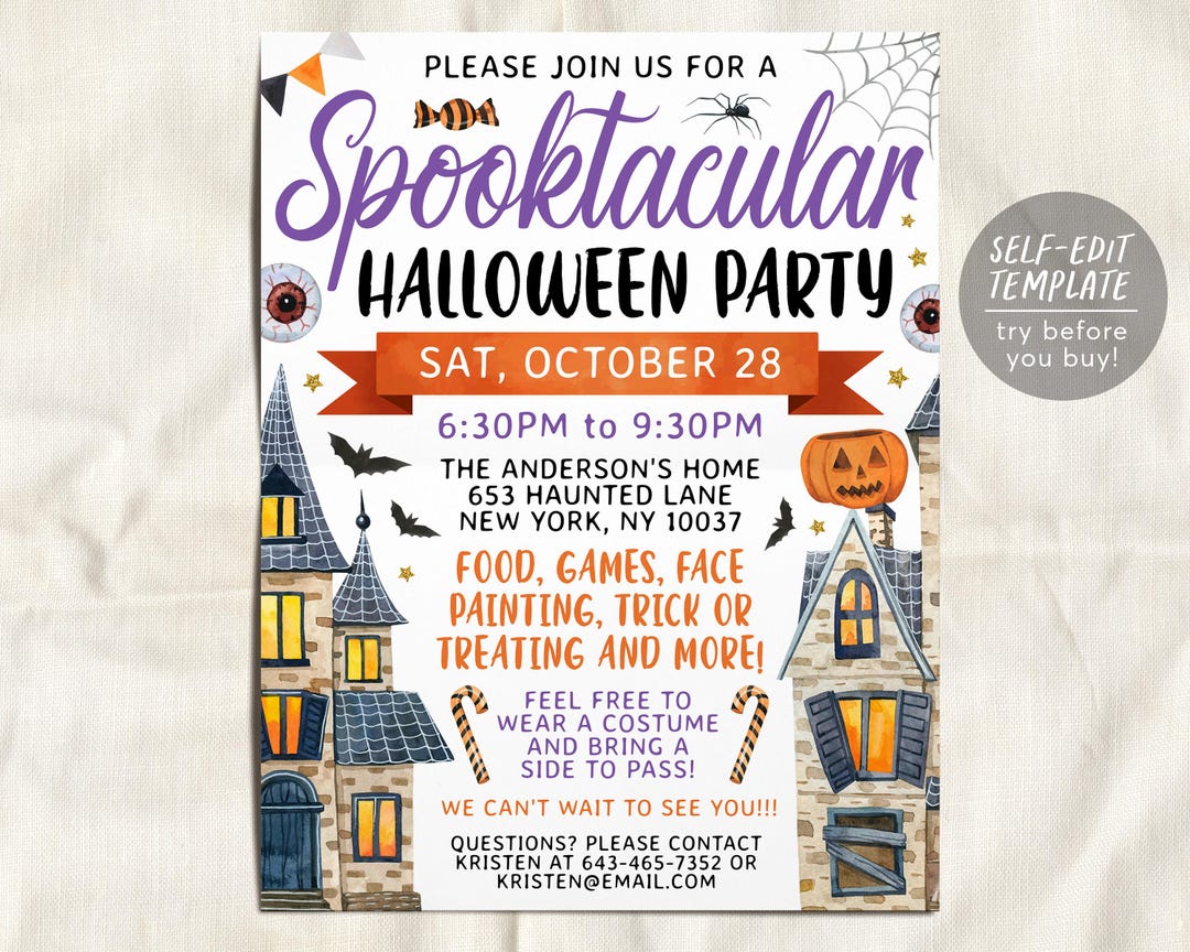 Halloween Party Flyer Editable Template, Spooktacular Costume Party ...