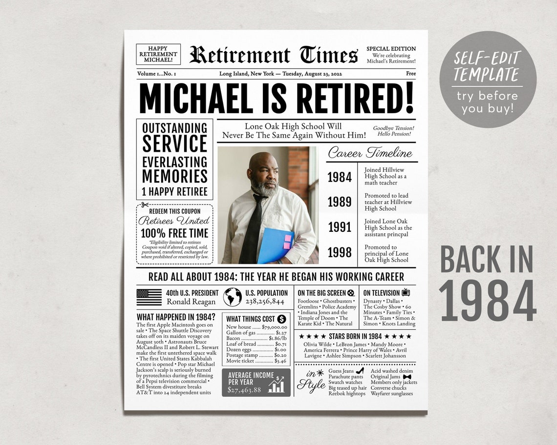 Unique Newspaper Retirement Gifts for Men or Women Editable - Etsy