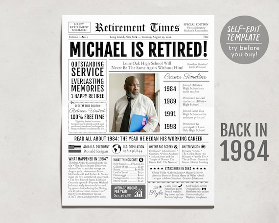 Unique Newspaper Retirement Gifts for Men or Women Editable - Etsy