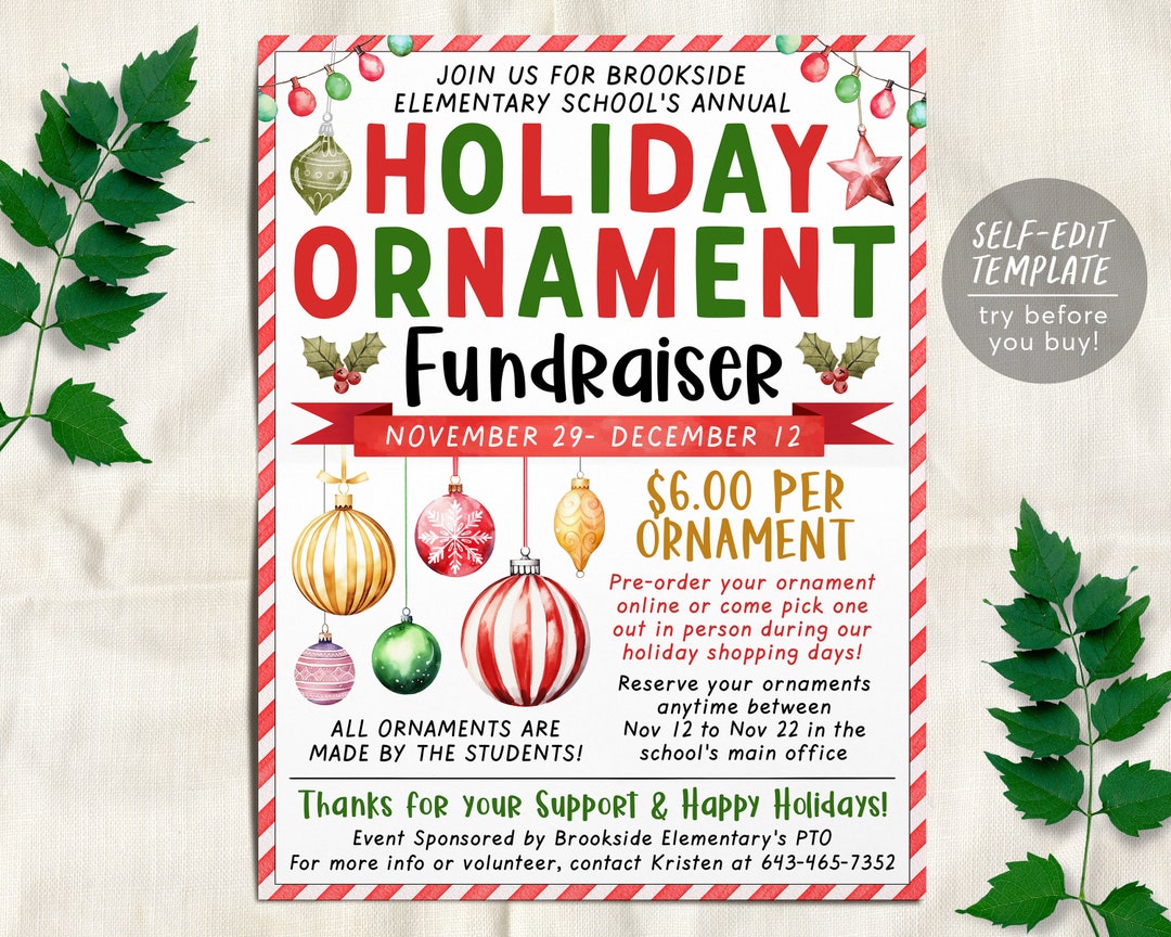 Christmas Ornament Fundraiser Flyer Editable Template, Holiday Craft ...