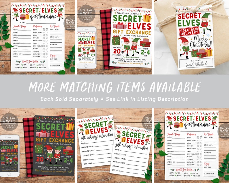 Secret Elves Gift Exchange Cards Editable Template Secret Elf - Etsy