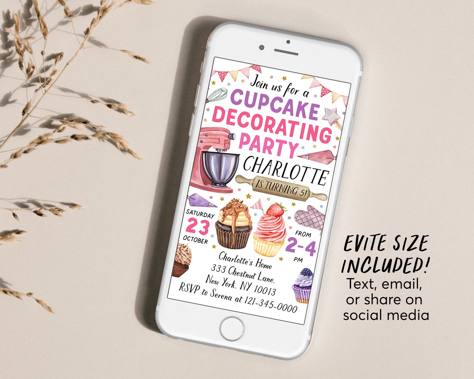 Cupcake Decorating Party Invitation Editable Template, Girl Baking ...