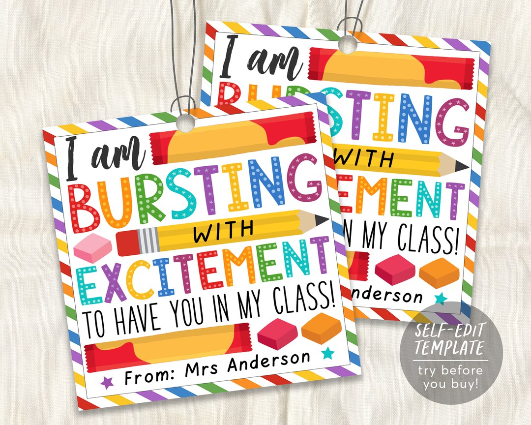 Bursting With Excitement Back to School Gift Tag Editable Template ...