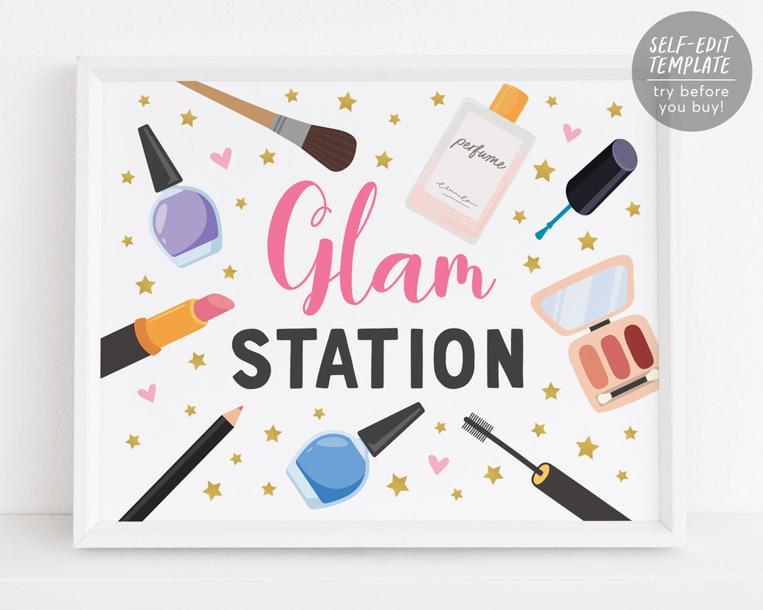 Glam Station Sign Printable, Makeup Makeover Party Sign, Pamper Party ...
