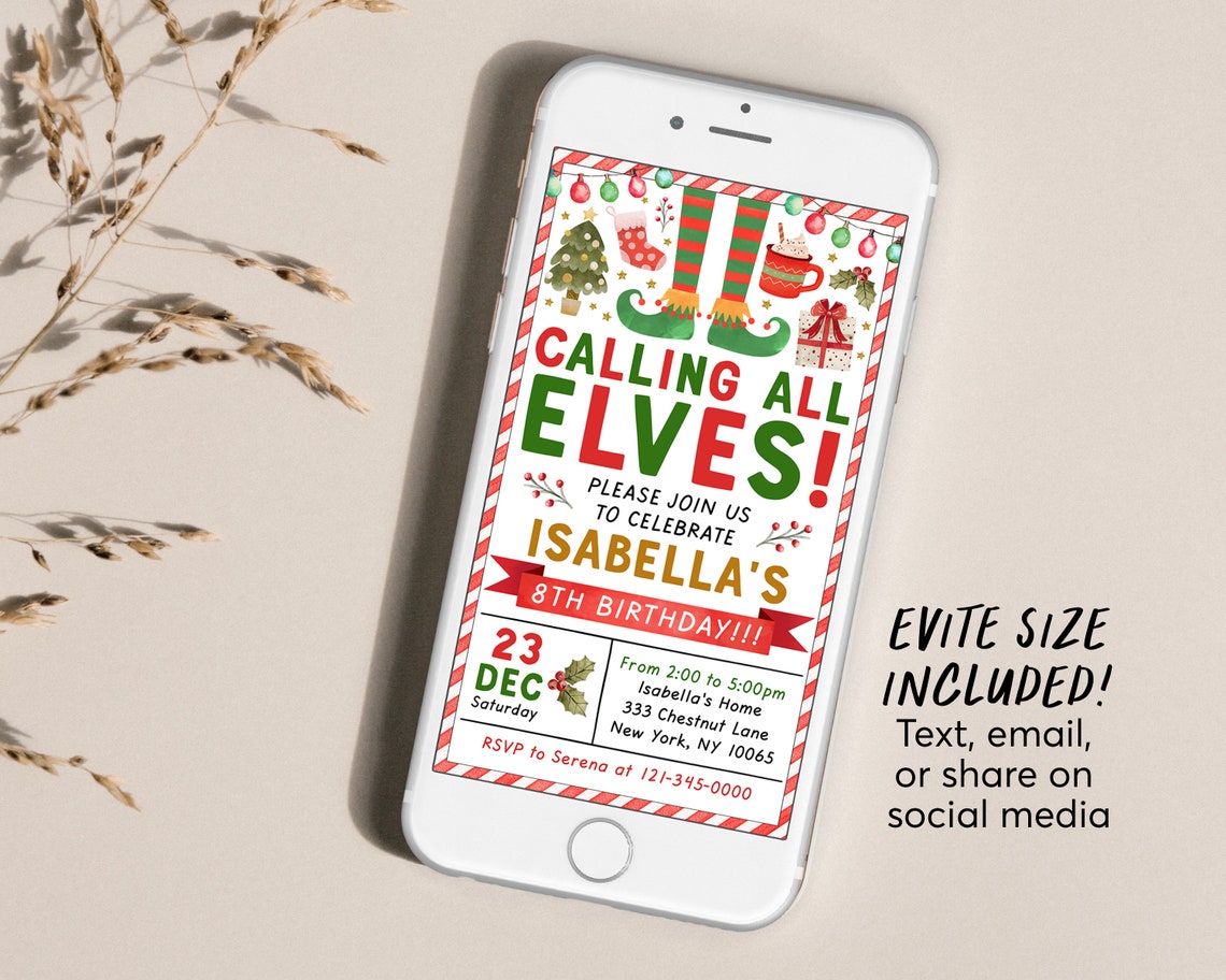 Elf Christmas Birthday Party Invitation Editable Template, Calling All ...