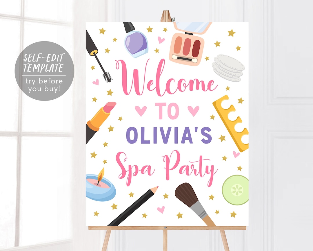 Editable Spa Party Birthday Welcome Sign Template, Pamper Party Poster ...