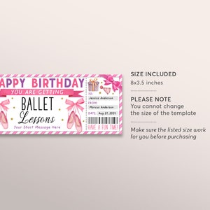 Ballet Lessons Ticket Editable Template, Birthday Surprise Ballet ...