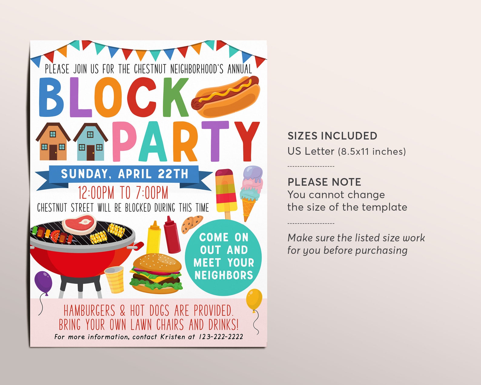 Neighborhood Block Party Invitation Editable Template, Neighborhood ...