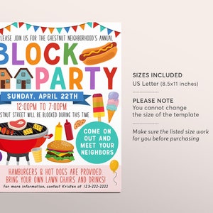 Neighborhood Block Party Invitation Editable Template, Neighborhood ...