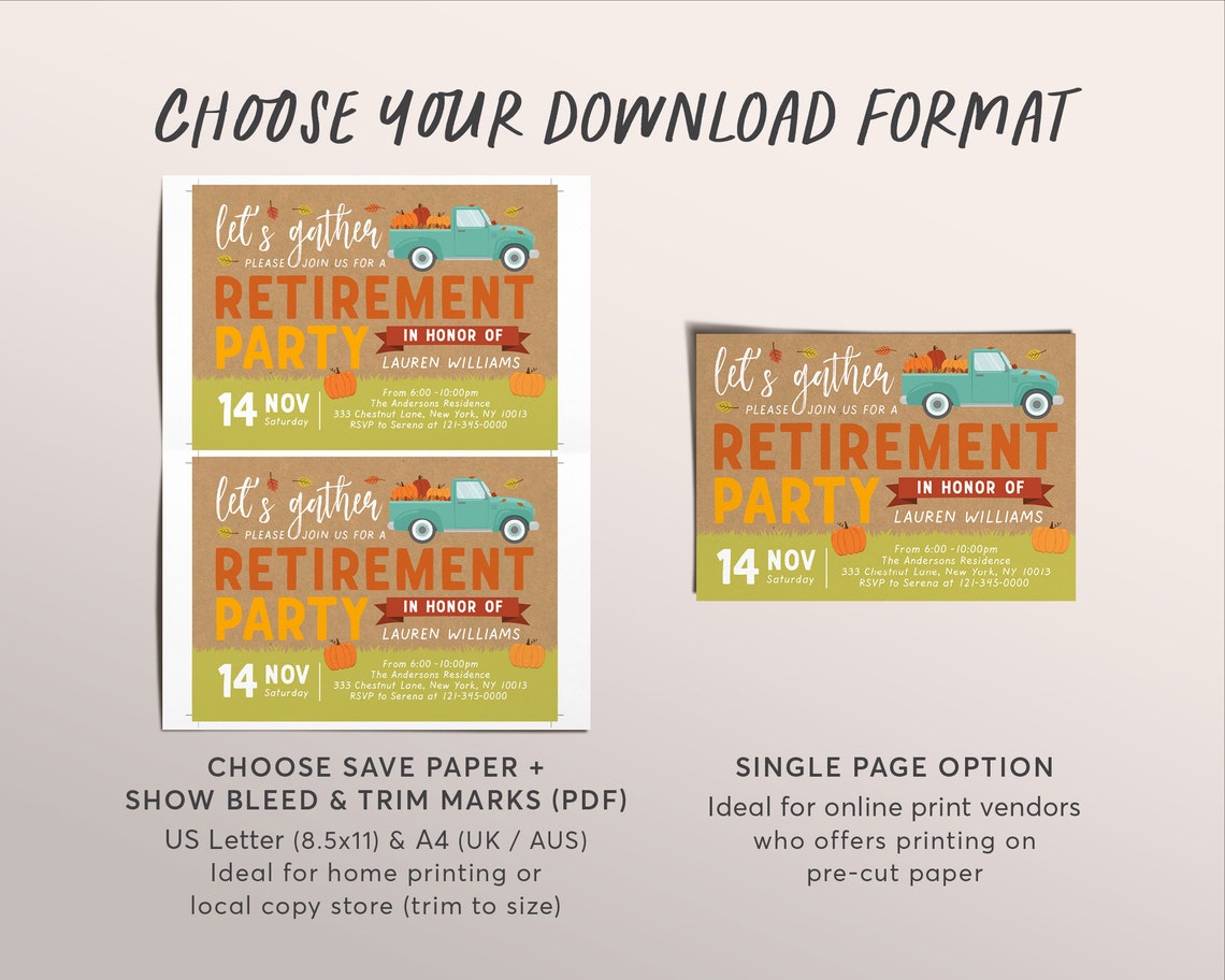 Fall Retirement Party Invitation Editable Template Pumpkin - Etsy
