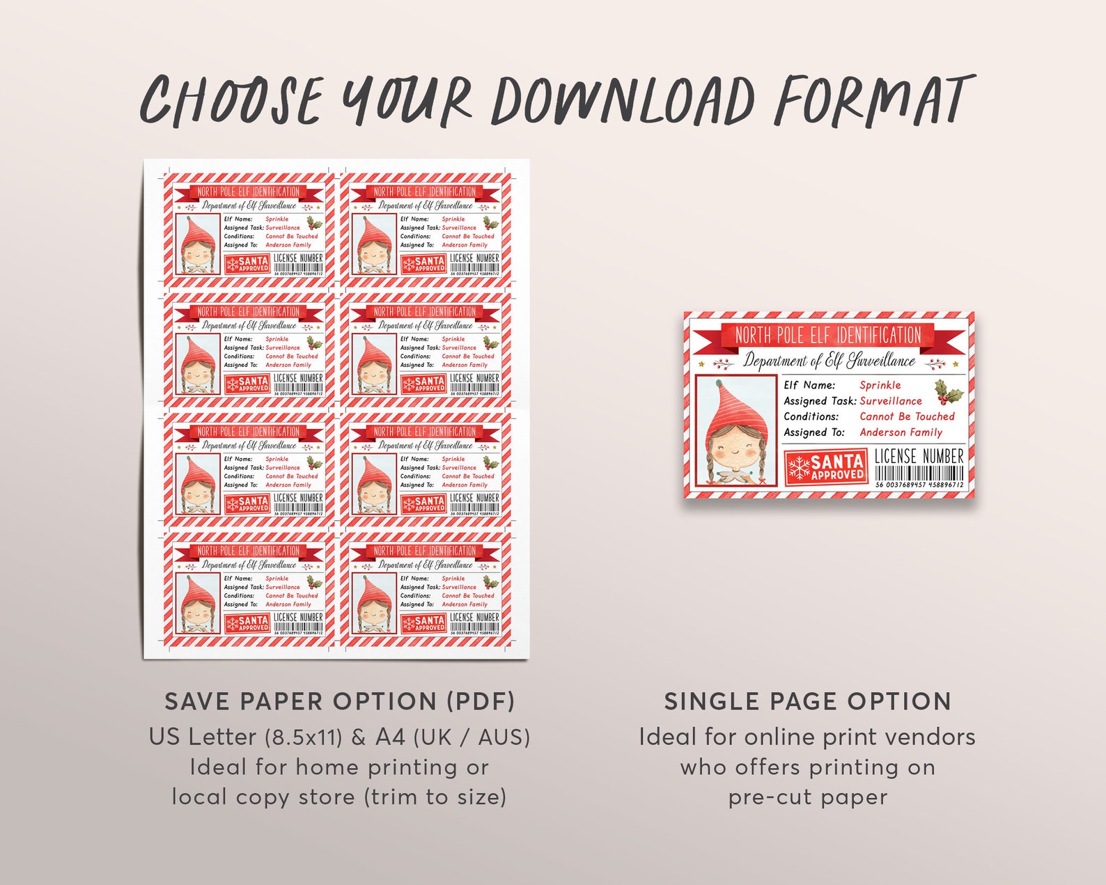 Elf ID Card Editable Template, Lost Boy and Girl Elf License, Santa Cam ...
