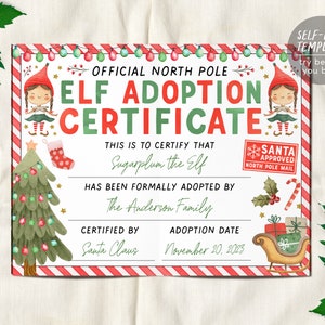 Elf Adoption Certificate Editable Template, Official Adopt Your Elves ...