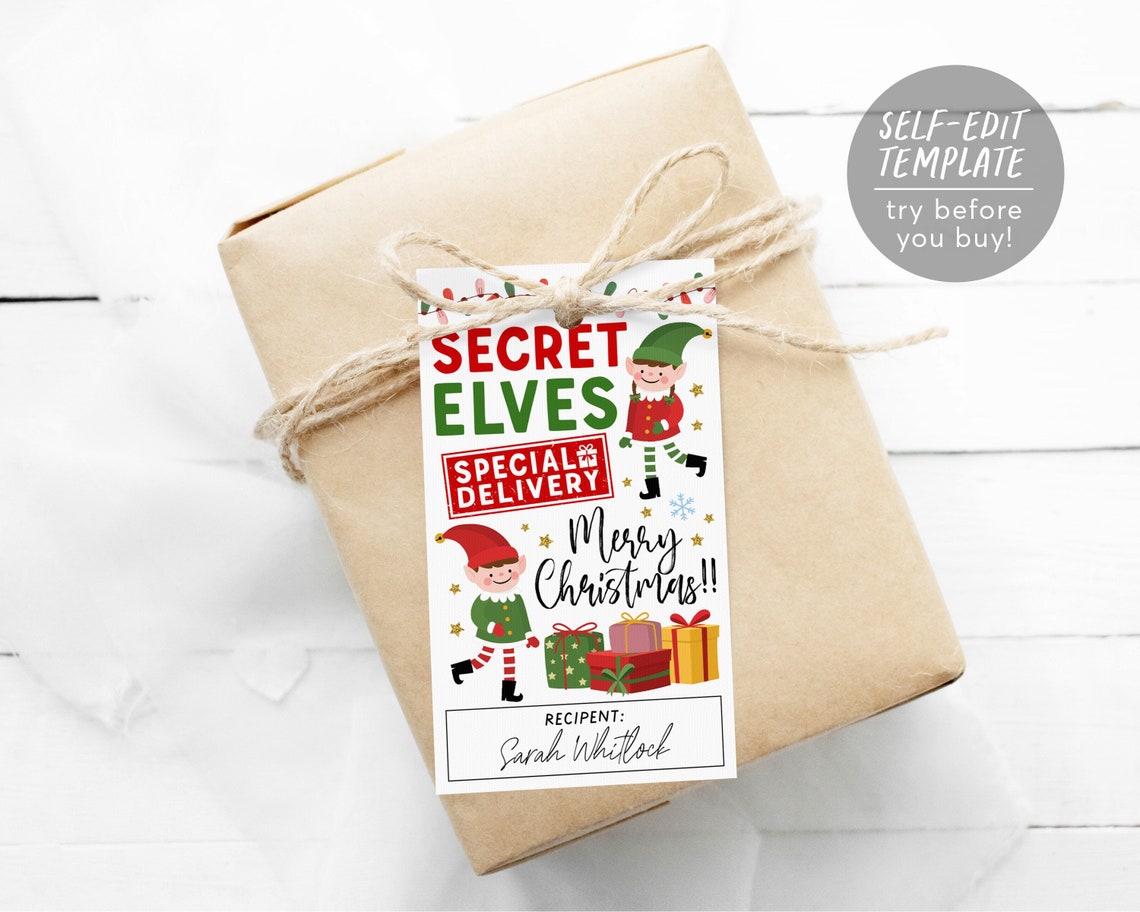 Secret Elves Gift Tags Editable Template, Secret Elf Santa Christmas ...