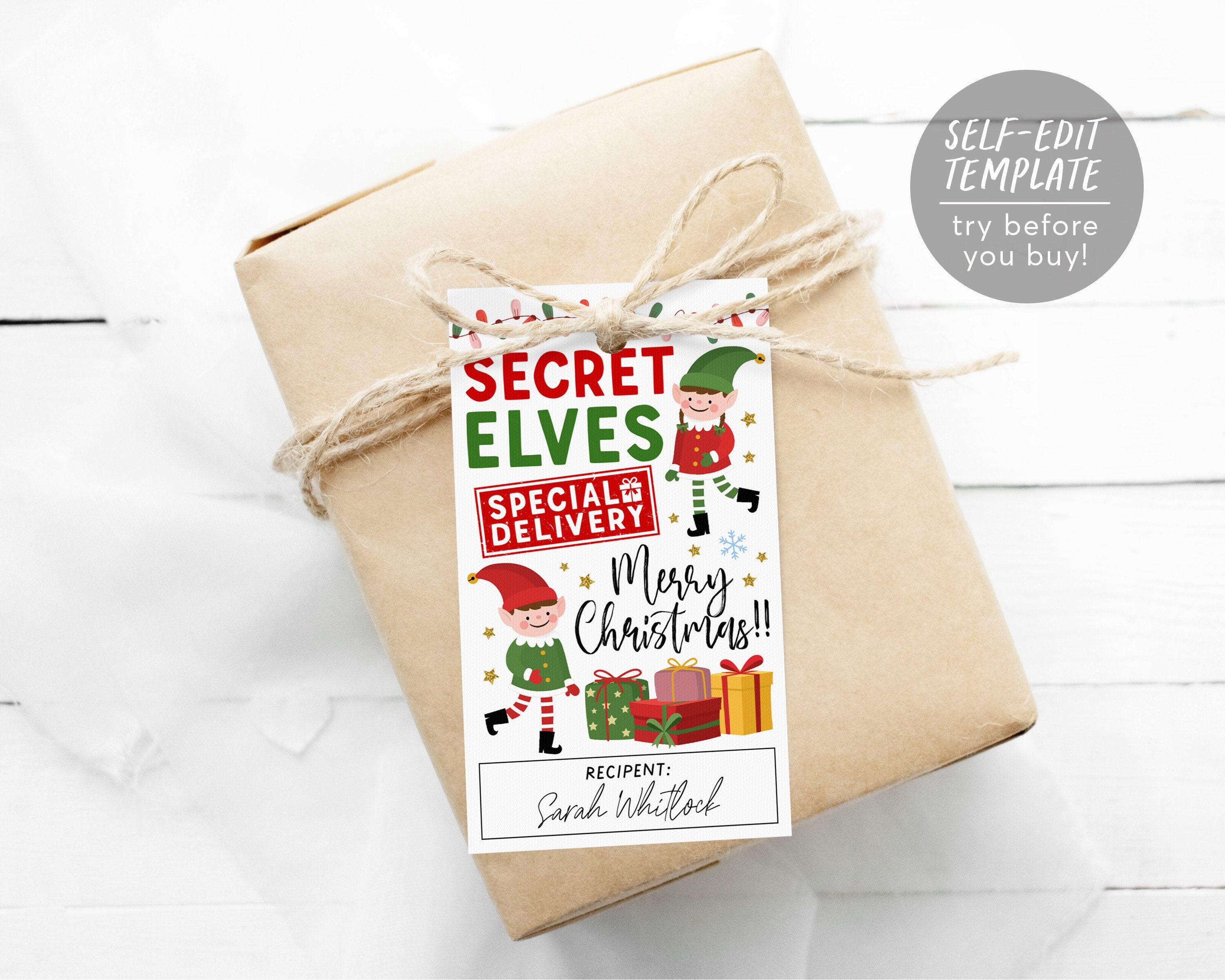 Secret Elves Gift Tags Editable Template, Secret Elf Santa Christmas ...