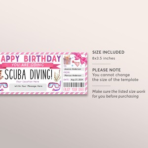 Scuba Diving Ticket Editable Template, Surprise Snorkeling Experience ...