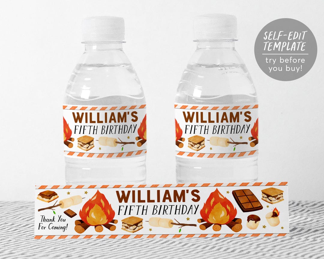 S'mores Party Water Bottle Labels Editable Template, Smores Bonfire ...