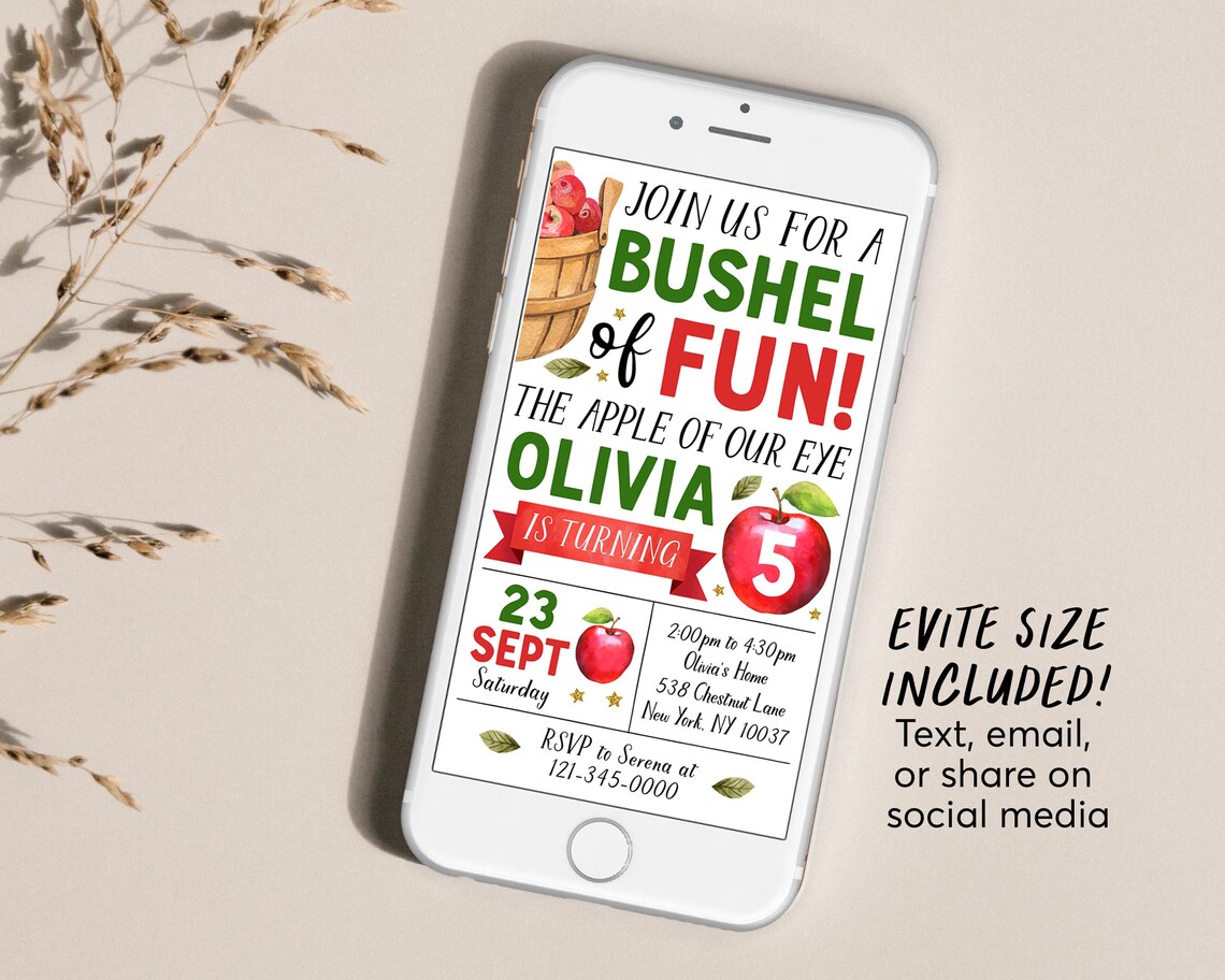 Apple Birthday Invitation Editable Template, Bushel of Fun First ...