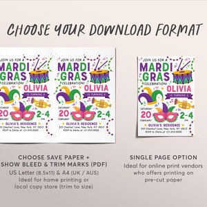 Mardi Gras Birthday Invitation Editable Template, Mardi Gras Masquerade ...