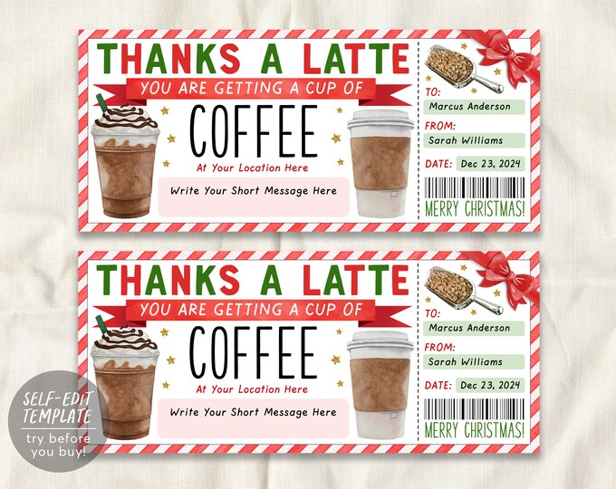 Editable Coffee Gift Coupon Template, Printable Thank’s a Latte Gift ...