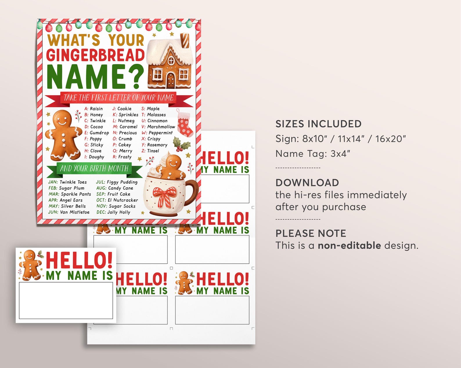 What's Your Gingerbread Name Game, Gingerbread Decorating Party Game ...