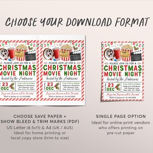 Christmas Movie Night Invitation Editable Template, Xmas Holiday Movie ...