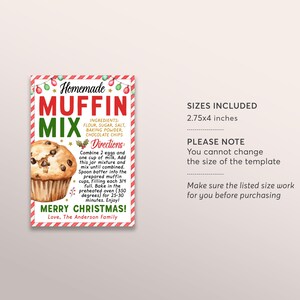 Muffin Mix in a Jar Gift Tag Editable Template, Christmas Muffin Recipe ...