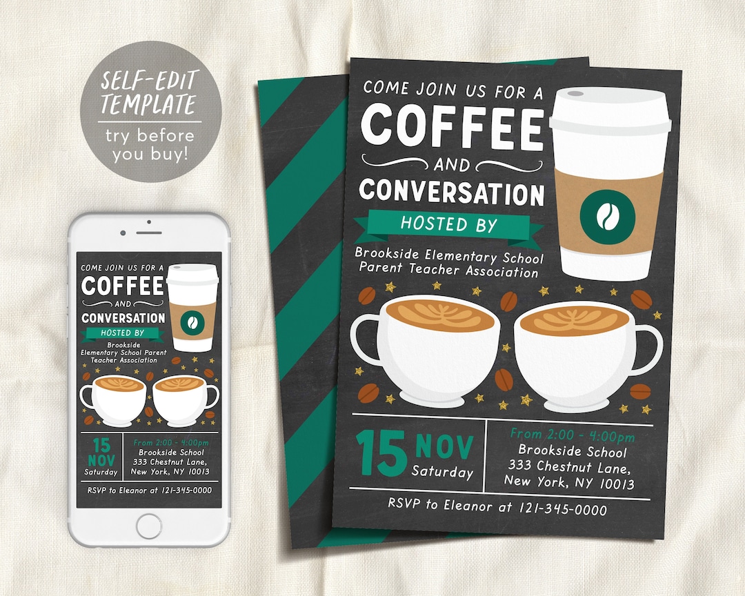 Coffee and Conversation Party Invitation Editable Template, Breakfast ...